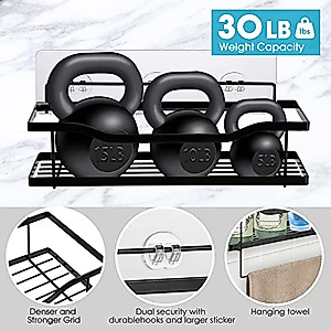 Pisman Shower Caddy,Bathroom Organizer,2 Pack Adhesive Shower Shelves with Hooks,Black Shower Rack for Bathroom/Toilet/Kitchen etc (Matte Black 2 Pack)