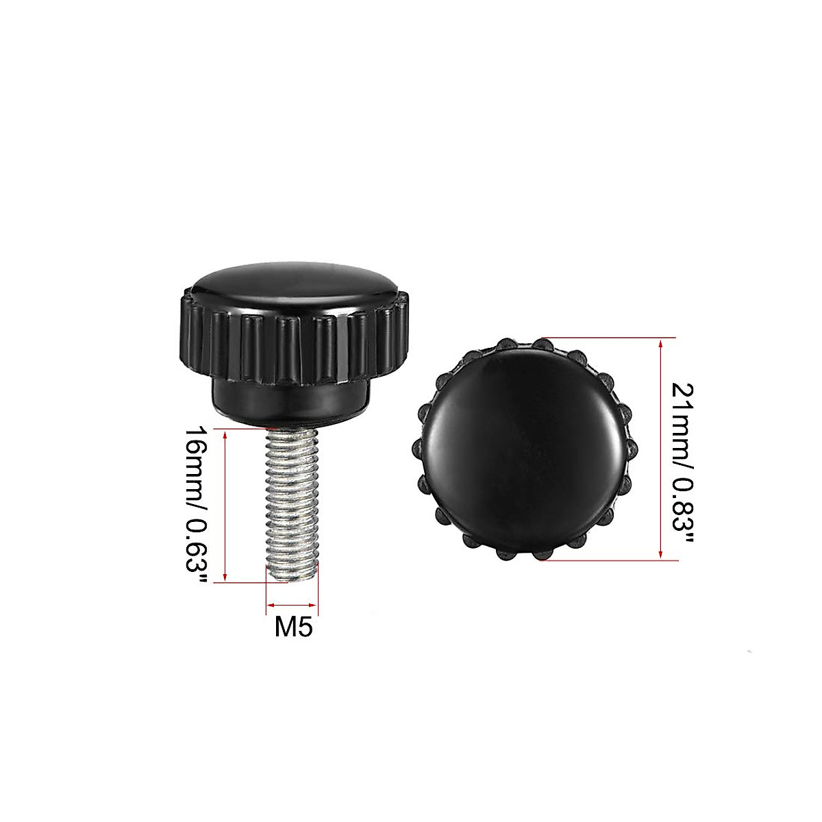 uxcell 6pcs Knurled Clamping Knobs M5 x 16mm Metric Zinc Plated Carbon Steel Male Thread Thumb Screw on Type 21mm Plastic Round Head Threaded Hand Bolt Stud Knobs Black