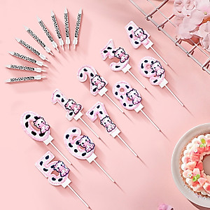 13 Pcs Cow Themed Birthday Candles - 0 to 9 Pink Cow Number Candle & Cow Print Birthday Candles, Cowgirl Theme Candle for Girls Birthday Party Decor, Holy Cow Im One Birthday Decorations (Number 1)