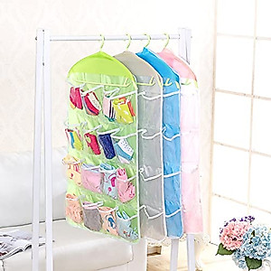 NOVESIXT 16 Pockets Clear Over Door Hanging Bag, Hanging Organizers Plastic Accessory Organizers, Shoe Rack Hanger Underwear Bra Socks Closet Storage Organizer (Green)