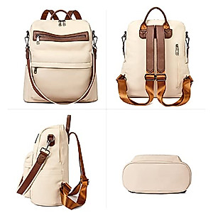 BROMEN Backpack for Women Convertible Purse Bookbag Purses Fashion Leather Travel Bags Beige Brown