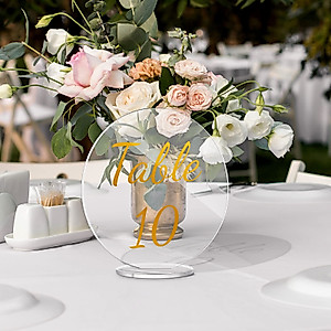 Sintuff 30 Pcs Acrylic Table Numbers Wedding Table Numbers with Stands Clear Table Numbers for Wedding Reception 4.72in Acrylic Wedding Signs 1 to 30 Acrylic Signs and Holders Display Stand (Gold)