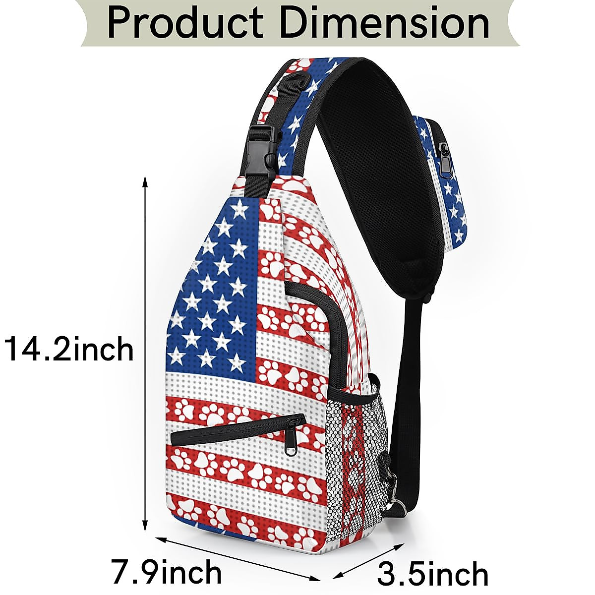 FZDXZJJ USA Flag Paw Print Crossbody Sling Backpack Sling Bag American Flag Small Chest Bag for Women Men Outdoor Shoulder Bag Travel Hiking Daypack for Sports Running Cycling Walking
