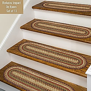 Homespice Gingerbread Premium Jute Braided Stair Tread 8" x 28" (Set of 13) Oval Multi Color Reversible, Natural Jute Yarn Rustic, Country, Primitive, Farmhouse Style - 30 Day Risk Free Purchase