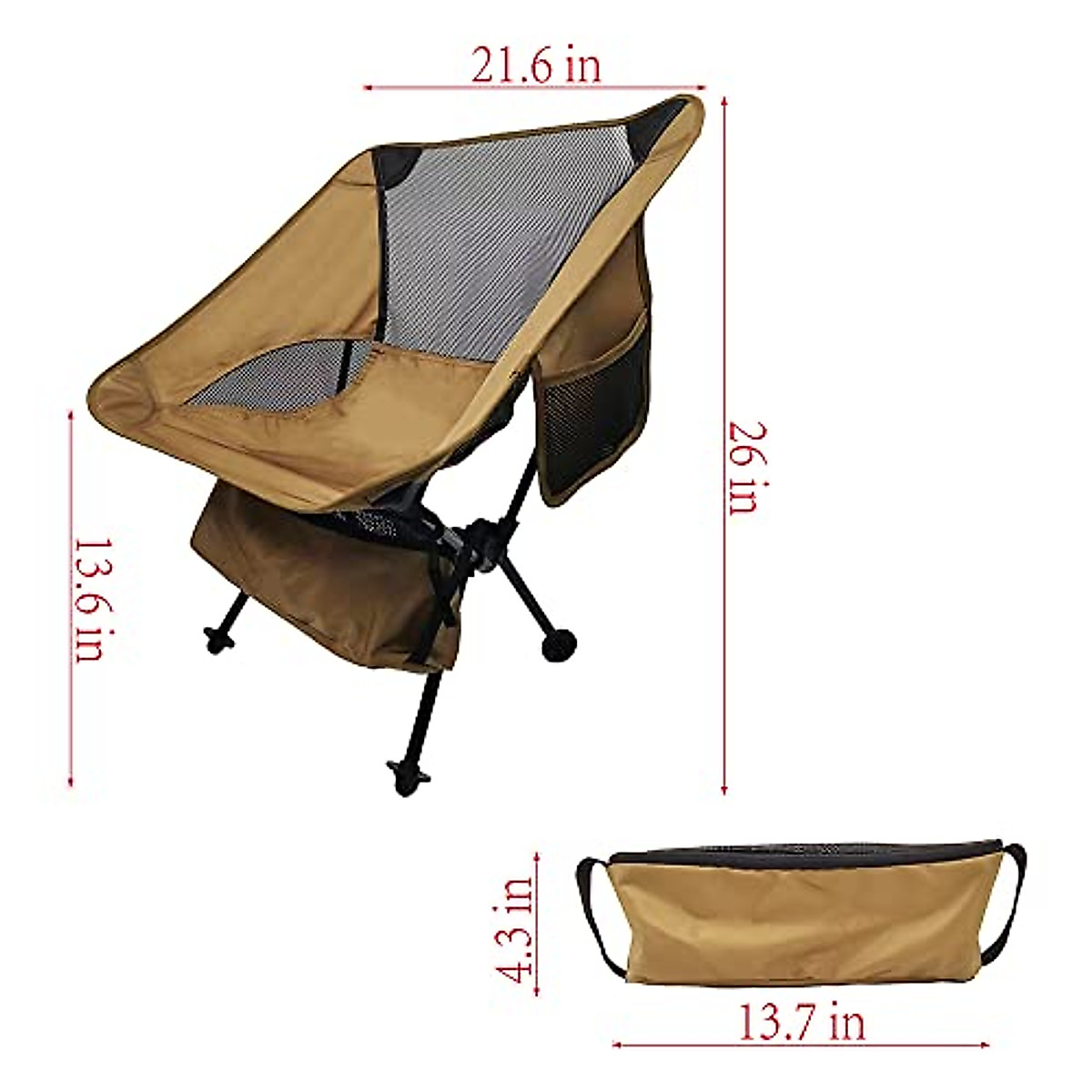 ALKISS Portable Outdoor Camping Chairs Compact Folding Chair Foldable Chair Lawn Chairs Backpack Beach Chairs for Adults Heavy Duty with Side Pockets Camp Chair Lightweight for Hiking Beach Fishing