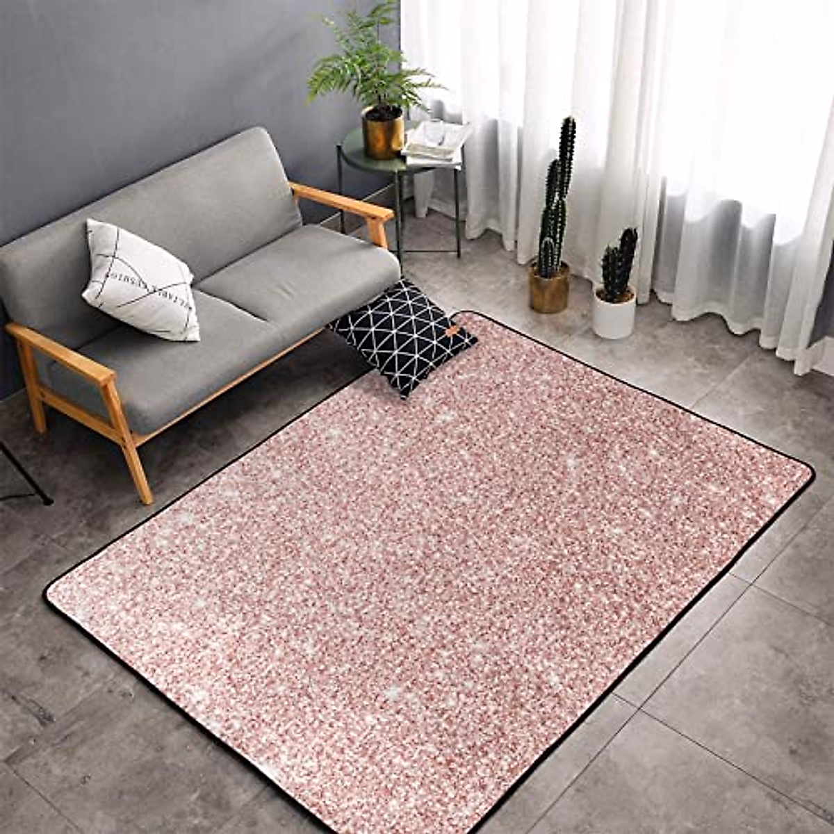 Soft Area Rug for Living Room,Rose Gold Glitter Texture Pink Red Sparkling Shiny Wrapping,Large Floor Carpets Mat Non Slip Washable Luxury Area Runner Rugs for Bedroom Kids Room 4'x6'