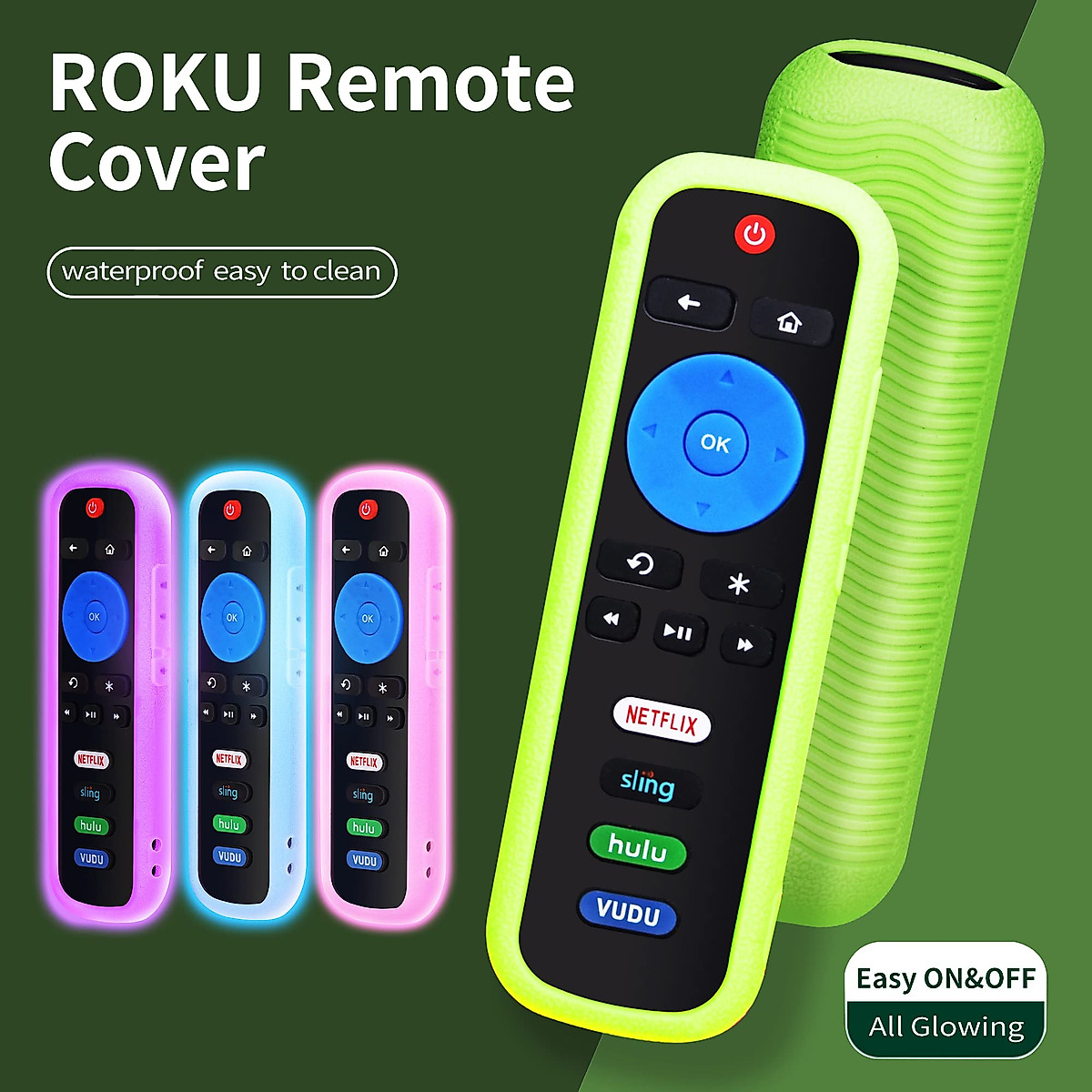 4 Pack Remote Case for Roku,Glowing Remote Cover, Remote Cover Battery Cover for Roku Voice Remote Official, Silicone Universal Protective Sleeve