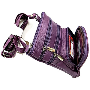 Cross Body Organizer Smart Phone Pockets Real Leather Shoulder Bag Handbag Purse (Purple)