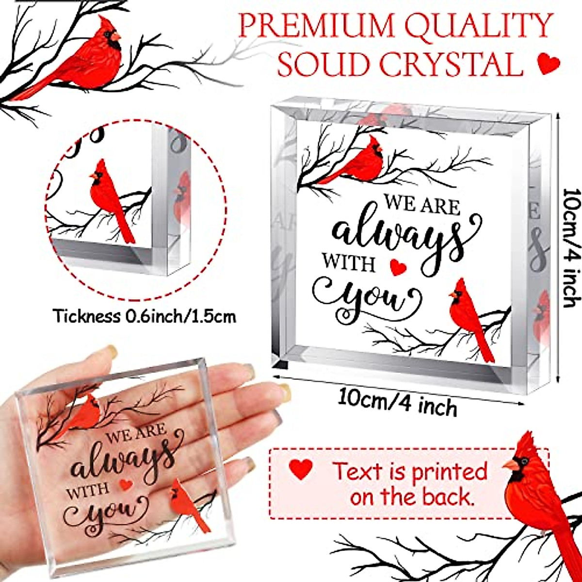 Sympathy Gift Red Cardinal Gifts Bereavement Gift Crystal Glass Memorial Condolence Gift for Loss of Loved One Table Centerpieces Memory Funeral Remembrance(Sympathetic Style,4 x 4 x 0.6 Inch)