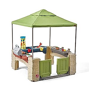 Step2 All Around Playtime Patio with Canopy Playset – Shaded Outdoor Playhouse for Kids with Realistic, Interactive Features, Room for Multiple Toddlers to Play – Dimensions: 60" H x 47.5" W x 47.5" D