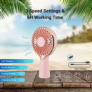 Holiday Mini Handheld Fan, USB Desk Fan Small Personal Portable Hand Fan Table Fan with Rechargeable Battery Operated Cooling Electric Fan 3-6H Working Hours for Travel Office Outdoor