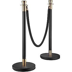 VEVOR Crowd Control Stanchion 6Pcs, Velvet Ropes and Posts, Black Velvet Rope, Stanchion Post Crowd Control Barriers Silver Stanchions, Red Carpet Poles, Crowd Control Ropes and Poles for Party