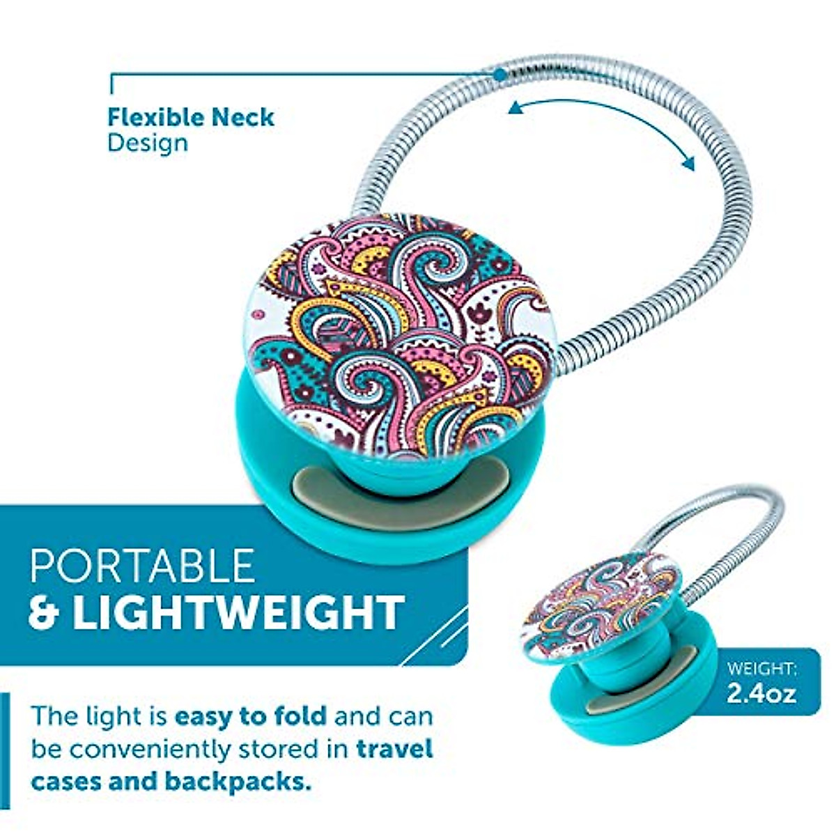 WITHit Clip On Book Light – Paisley Pattern – LED Reading Light with Clip for Books and eBooks, Reduced Glare, Portable and Lightweight, Cute Bookmark Light for Kids and Adults, Batteries Included