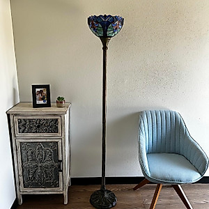 enjoy decor lamps Tiffany Torch Floor Lamp Blue Liaison Stained Glass LED Bulb Included for Living Room Dining Room Bedroom Office Hotel 66" H
