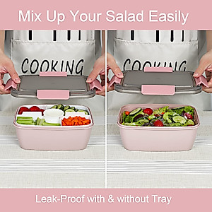 Caperci 2 Pack Large Salad Container for Lunch - 68 oz Salad Bowls To Go, Leakproof Bento Box Adult with 5 Compartments Tray, 4pcs 3-oz Sauce Cups, Reusable Spork & BPA-Free (Navy & Pink)