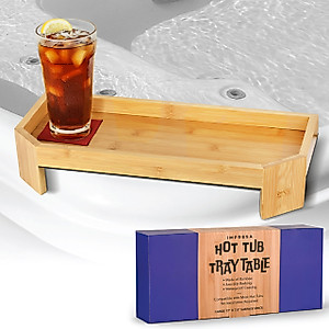 Impresa Bamboo Hot Tub Tray Table, Waterproof, UV-Coated Side Table Caddy with Anti-Slip Backing for Drinks, and Essentials, 17" x 7.5"