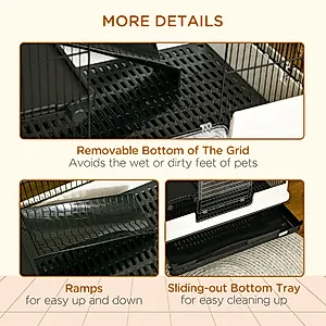 PawHut 26" Small Animal Cage with Wheels, 2-Level Portable Bunny Cage, Chinchilla Ferret Cage with Removable Tray, Platform and Ramp