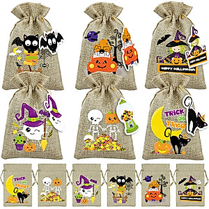 WorldBazaar Halloween Burlap Candy Bags 24PCS Halloween Burlap Treat Bags 4“ X 6” Halloween Linen Goodie Bags Wrapping Decorative Bags for Halloween Party Favors