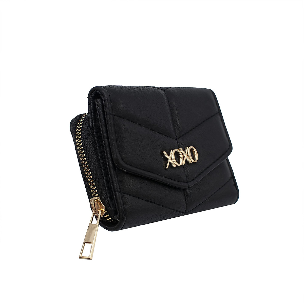 XOXO Women’s Wallet Small Black Vegan Leather Quilted Pattern Zip Around Indexer XW321354G-42-A02 0