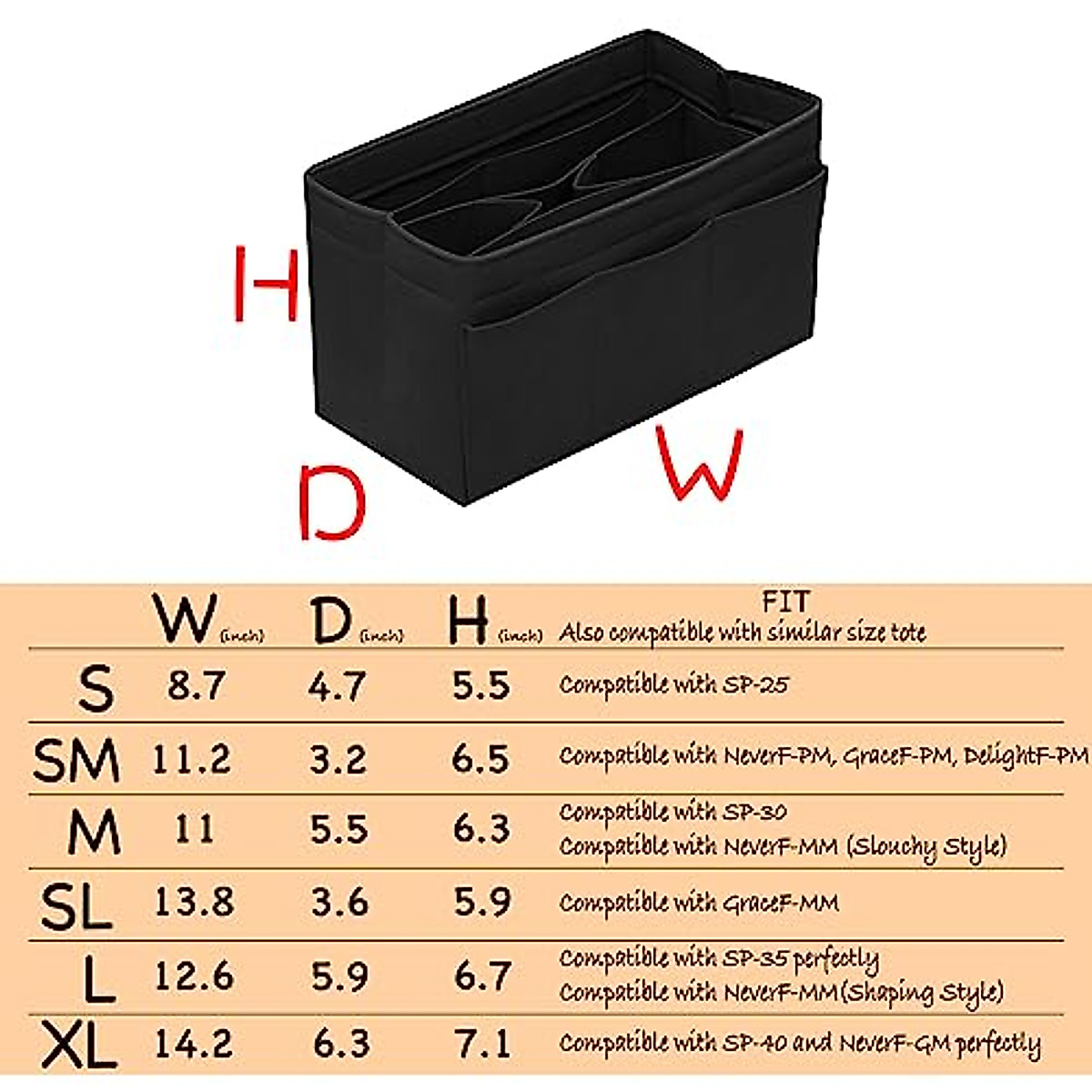 DailyPlus Purse Organizer Insert Felt Bag Organizer Handbag Organizer Insert Bag In Bag Organizer for Tote Purse Bag 14 Pockets Black Small