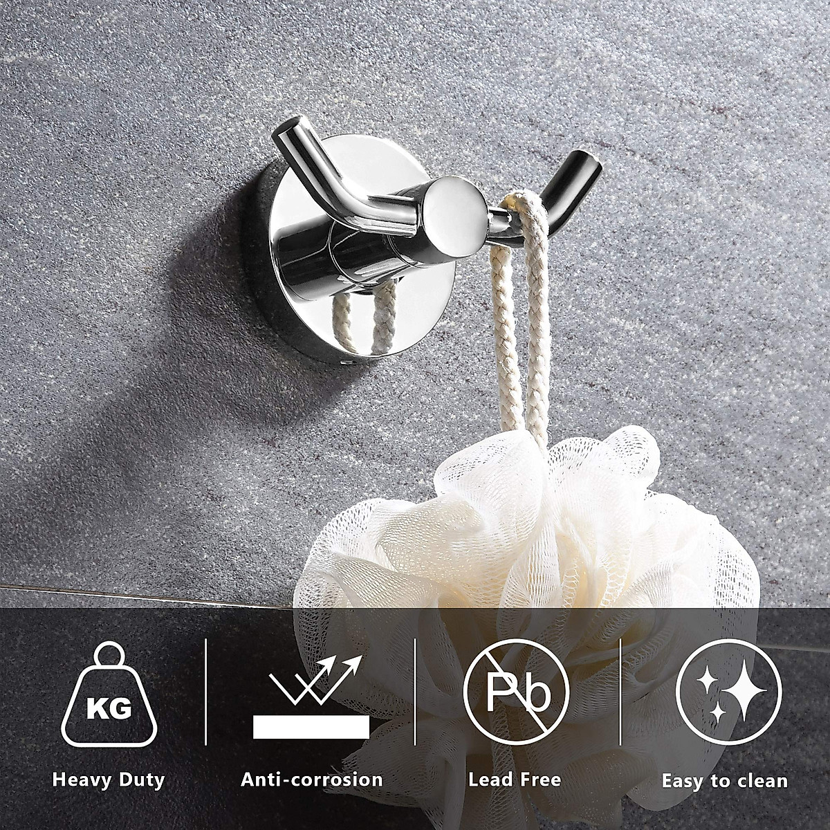 MARMOLUX ACC - 2pack Chrome Bathroom Hooks for Towels | Modern Double Towel Hook Design Ideal for use as Robe & Towel Hooks, Shower Wall Hooks or Kitchen Hooks - Over Door Hooks - Adhesive Hooks