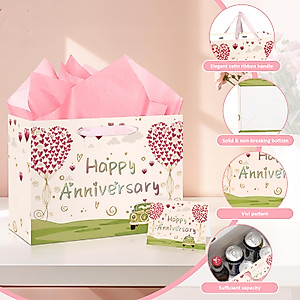 RUMIA Anniversary Party Gift Bag Wedding Anniversary Wrapping Paper Bag with Tissue Paper Greeting Card Happy Anniversary Party Gift Wrap for Women Wife Christmas Wedding Anniversary Party Supplies
