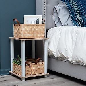 Maison Sucasa Wood Chip Nesting Storage Bin Set, 11, 13, and 16 Lb. (4.9, 5.9 and 7.25 Kg) Capacity, Leather Strap Handles, Home Decor, Set of 3, Brown