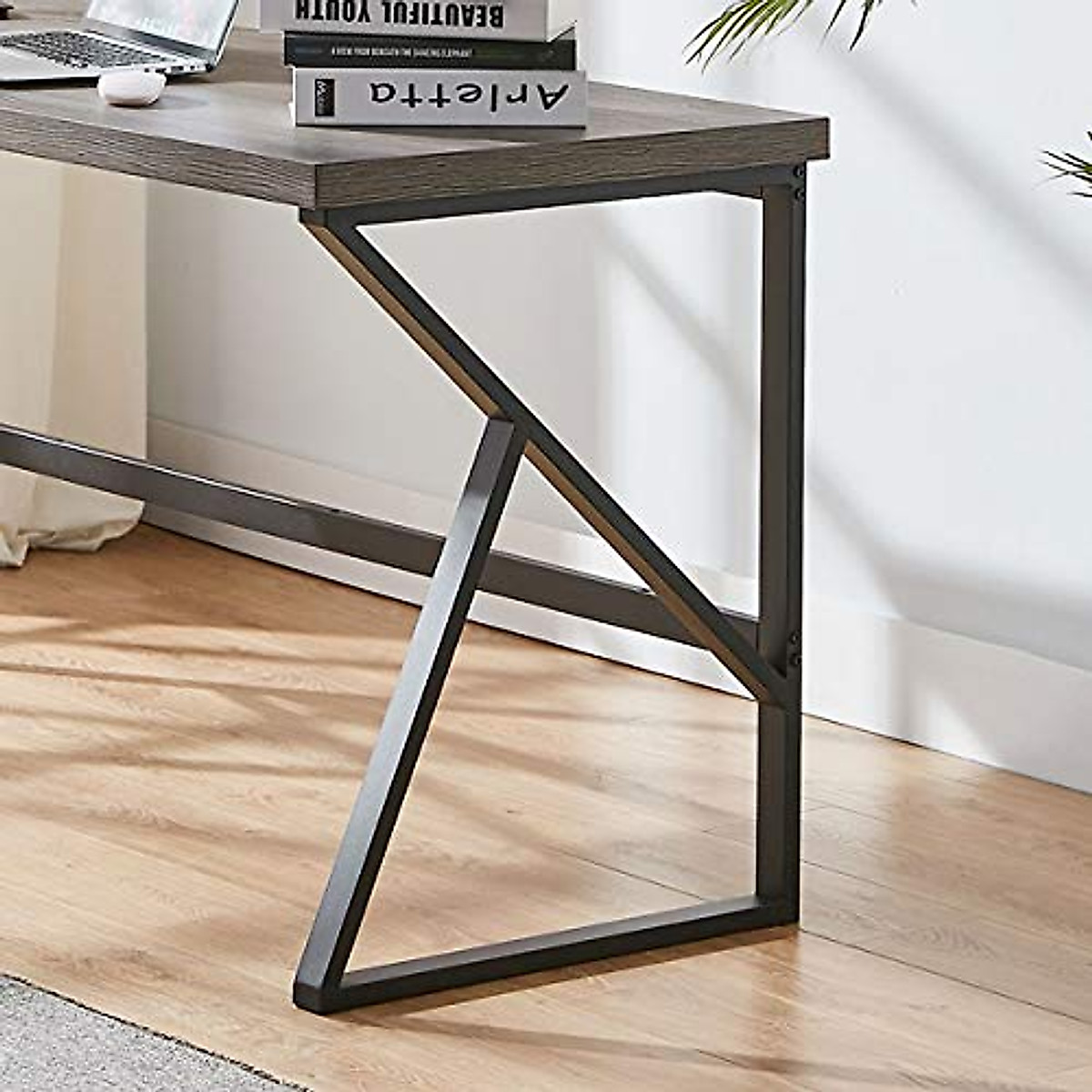 HSH Industrial Home Office Desk, Metal and Wood Computer Desk, Rustic Vintage Soho Work Study Writing Table, Modern PC Desk for Livingroom Bedroom, Farmhouse Computer Table Grey 55 inch Wide