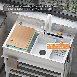 Black Utility Waterfall Sink Outdoor Stainless Steel Kitchen Sink Garage Sink Laundry Sink with Cabinet Camping Sink Single Bowl Kitchen Sinks with Raindance Waterfall Faucet and Accessories ( Color :