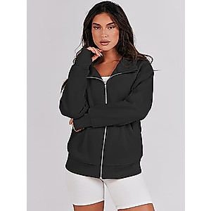 ANRABESS Women's Hoodies 2023 Fall Jacket Cropped Hooded Sweater Casual Long Sleeve Sweatshirts Full Zip Up Trendy Clothes Teen Girl Y2K Winter Cute Tops 1128heise-M Black