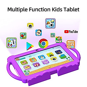 YOBANSE Kids Tablet, 7 inch Tablet for Kids 3GB RAM 32GB ROM Android 11.0 Toddler Tablet with Bluetooth, WiFi, GMS, Parental Control, Dual Camera, Shockproof Case, Educational, Games(Purple)