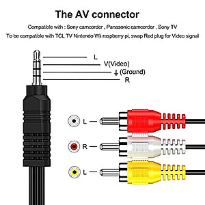 Eanetf 3.5mm to RCA Camcorder Handycam AV Audio Video Output Cable, 3.5mm 1/8" TRRS to 3 RCA Male Plug AUX Cable Cord for TV,Smartphones,MP3, Tablets,Speakers,Home Theater - 5ft