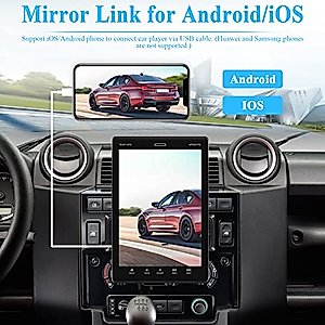 Roinvou Single Din Car Stereo Radio 9.5'' Movable Vertical Touch Screen with Carplay Android Auto Bluetooth FM Radio Mirror Link Backup Camera Support Video Playback SWC DVR USB AUX TF