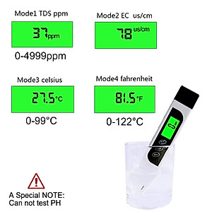 VOCUE 3in1-Water-Monitor Analyzer-LCD Digital Water Quality Tester EC/TDS/Temp Multi-Purpose Meter for Aquarium Fish-Tank Pool, Product size: 160*30*15mm