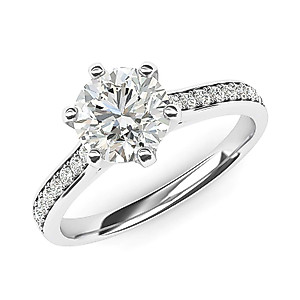 14k White Gold 2 Carats Classic 6-Prong Genuine Moissanite Engagement Ring with Side Stones Promise Bridal Ring (7)