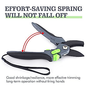 8" Garden Pruning Shears for Thick Branches, Heavy Duty Labor-Saving Clipper Tree Trimmers Secateurs with adjustable Size for Small&Big Hands, Hand Pruner, Bonsai Cutters with Shockproof Cushion