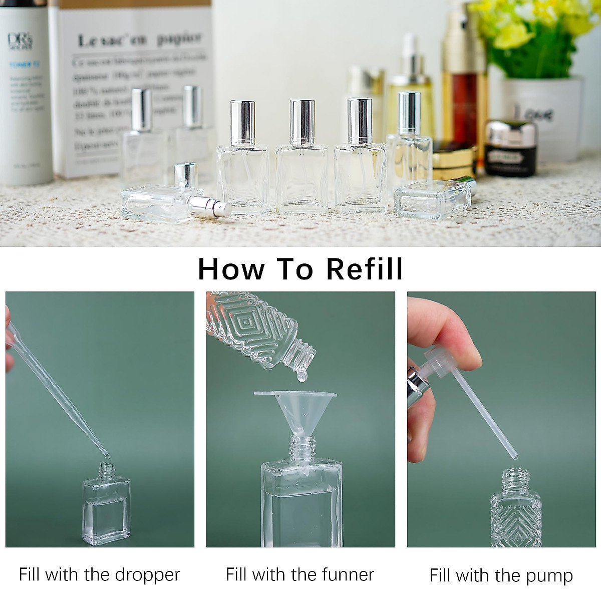 YU FENG 12pcs Refillable Glass Atomizer Spray Bottles with Funnels Pipettes Dispenser for Perfume,Fragrance,Lotion,Essential Oil
