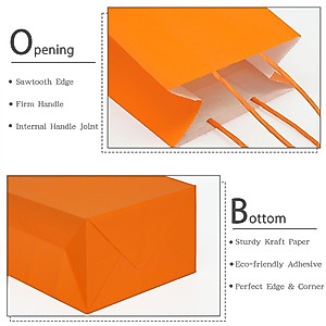 AZOWA Orange Gift Bags Medium Size Kraft Paper Bags with Handles (9.8 x 7.5 x 3.9 in, Orange, 25 Pcs)