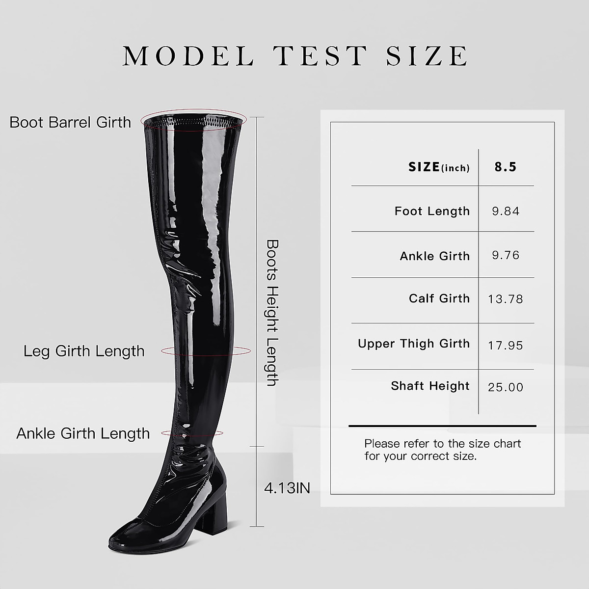 syztsho Thigh High Boots for Women Patent Leather PU Chunky Heel Over The Knee Boots Sexy Square Toe Side Zipper GOGO Boots Size US9.5 CN41