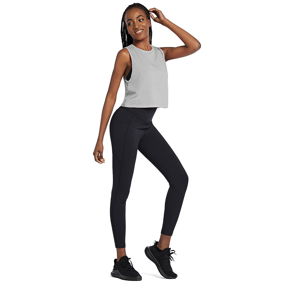 baleaf Workout Tops for Women Crop Tank Top Quick Dry Athletic Gym Exercise Sleeveless Shirts Muscle Yoga Loose Fit Heather Gray S