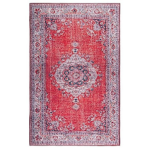 SAFAVIEH Tucson Collection Machine Washable Slip Resistant 3' x 5' Red/Beige TSN140Q Vintage Persian Medallion Entryway Living Room Foyer Bedroom Accent Rug