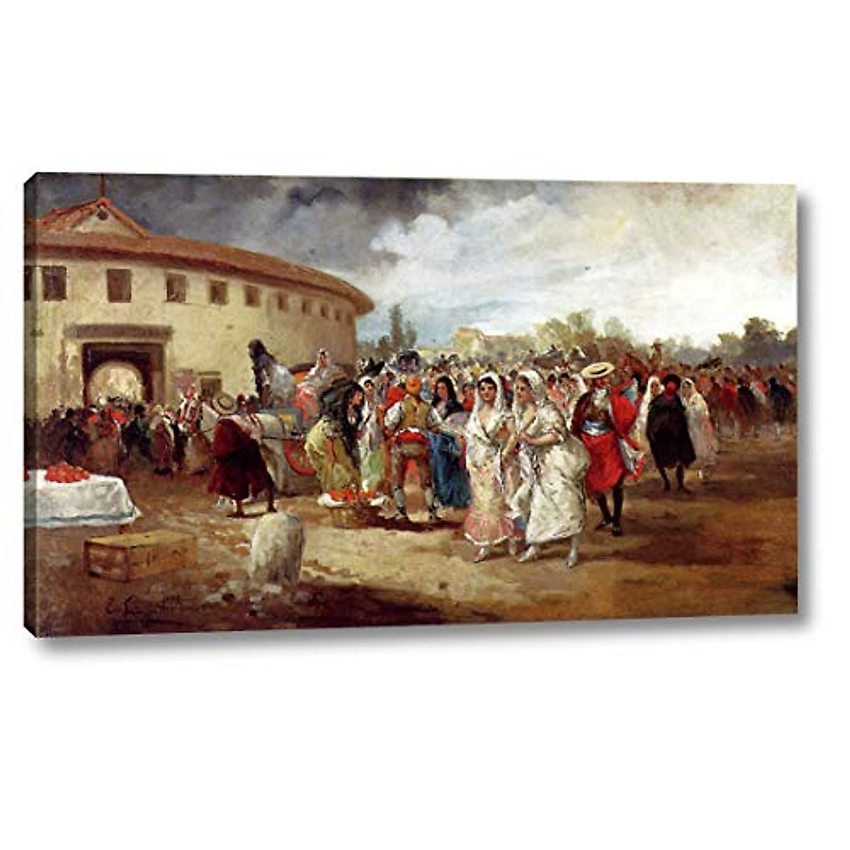 A Rainy Day On The Plaza de Toros by Eugeno Lucas y Villamil - 14" x 24" Gallery Wrap Canvas Art Print - Ready to Hang