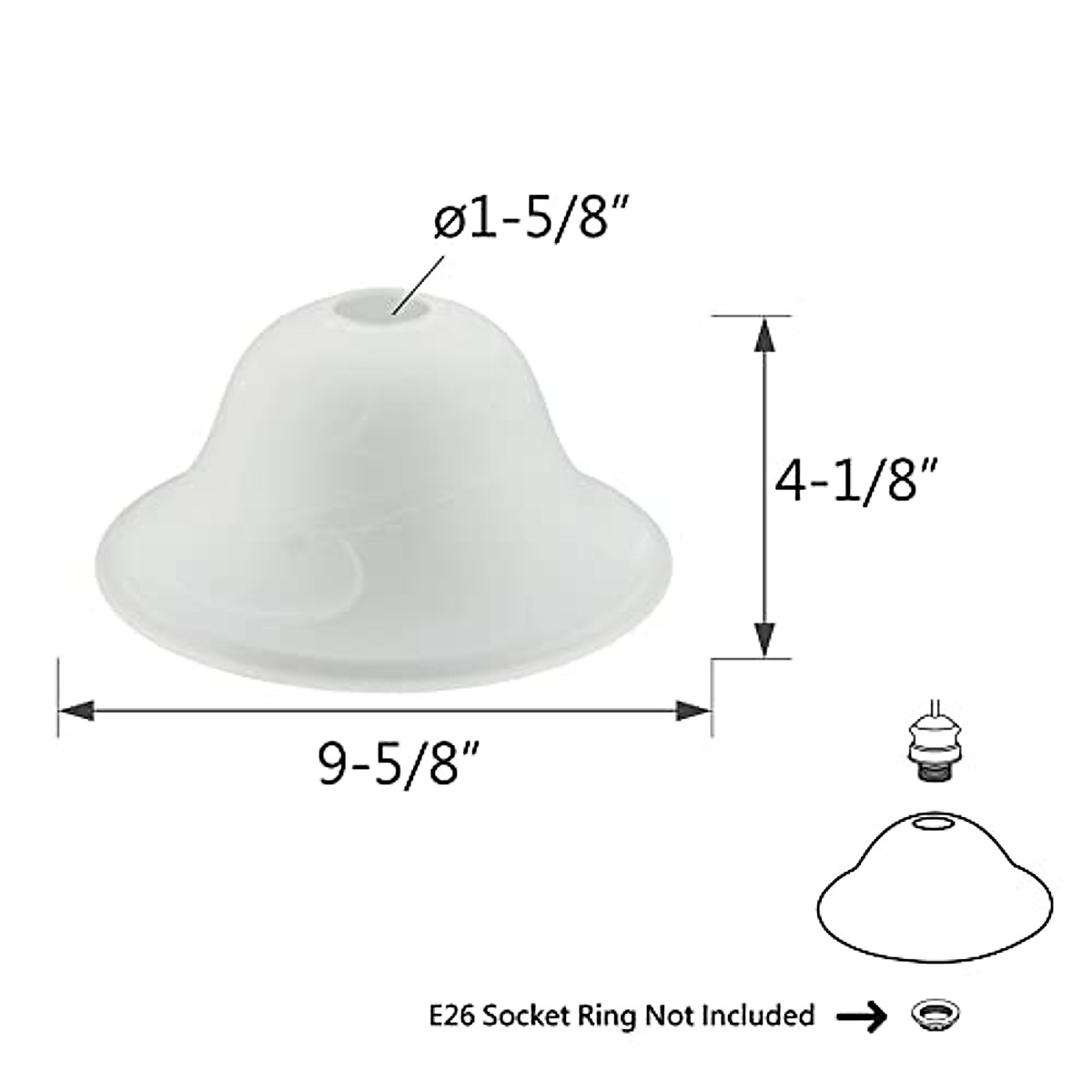 Aspen Creative 23505-01 Frosted Shade for Medium Base Socket Torchiere, Swag Lamp, Pendant, 9-5/8" Diameter x 4-1/8" High, 1 Pack Replacement Glass, Alabaster