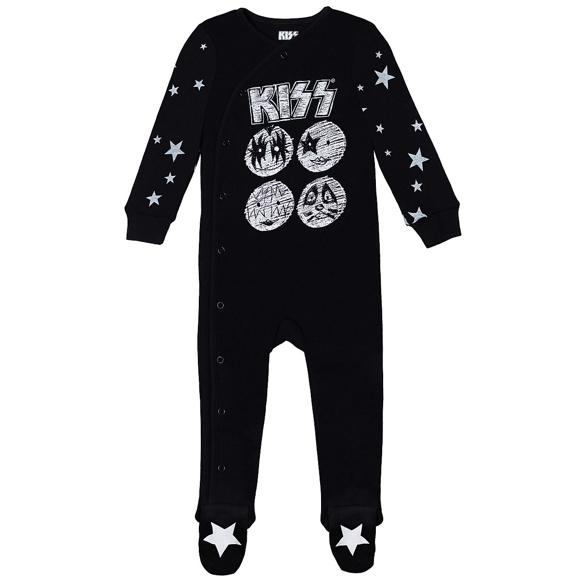 KISS Newborn Baby Boys Coverall, Bodysuit, French Terry Shorts and Bib 4 Piece Rock Outfit Set Red/White/Black 6-9 Months