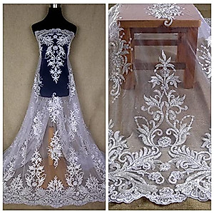 Special Design La Belleza Beading lace Fabric 53" Width Beautiful Patterns Easy to Cut for Wedding Dress Pure White lace Fabric 2 Yards