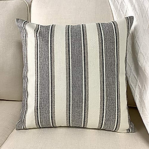 BLUETTEK Cool Stripe Pillow Cases Cotton Linen Square Decorative Throw Cushion Cover 18 Inches by 18 Inches (Light Gray)