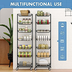 7 Tier Rolling Utility Carts, Mesh Storage Rack with Lockable Wheels, Rolling Storage Cart Kitchen Cart Multifunctional Rolling Shelf for Office, Bathroom, Kitchen, Kids' Room, Classroom (Black)