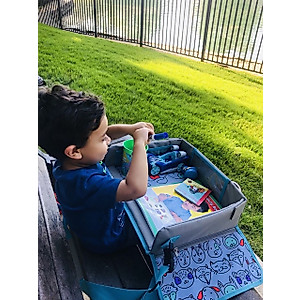 Kids Travel Tray by LillyCrafted-Premium Quality Toddler Car Seat Tray & Lap Table-with Touchscreen Phone & Tablet Holders-Toddler Activity Play & Snack Stroller Organizer-Perfect Travel Accessories