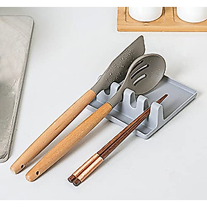 Kitchen Utensil Rest with Drip Pad, Multifunctional Lid Holder & Multiple Cooking Utensil Holder for Spoons, Ladles, Tongs, BPA-Free Spoon Rest & Holder for Stove Top, Heat-Resistant - AC2 (Grey)
