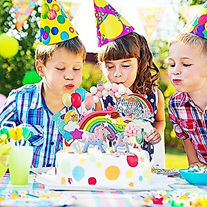 Unicorn Party Cake Topper Kit with 2 Unicorns Sculpture, Rainbow Balls Cloud for Unicorn Birthday Party Supplies